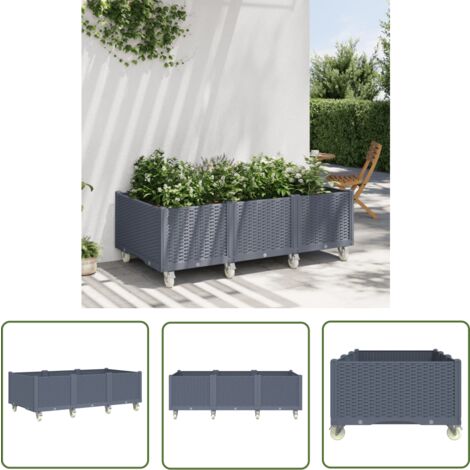 The Living Store Jardinière à roulettes bleu gris 150x80x54 cm PP ...