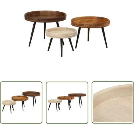 The Living Store Tables basses rondes 3 pcs bois de manguier massif ...