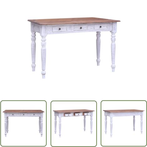 The Living Store Bureau avec tiroirs blanc 117x57x75 cm bois d'acajou ...