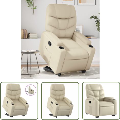 The Living Store Fauteuil inclinable Crème Similicuir - Fauteuil Inclinable - Fauteuil Relax ...