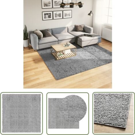 The Living Store Tapis shaggy PAMPLONA poils longs moderne gris 240x240 cm - Tapis Shag - Tapis ...