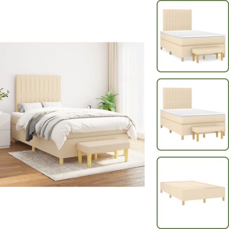 The Living Store Sommier à lattes de lit avec matelas Crème 120x200 cm ...