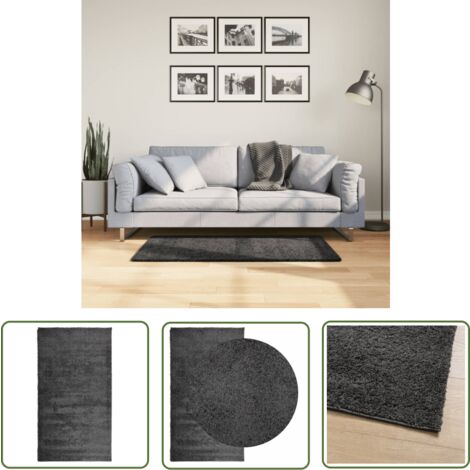 The Living Store Tapis shaggy PAMPLONA poils longs moderne anthracite 60x110 cm - Tapis Shag ...