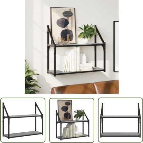 The Living Store Étagère murale 2 niveaux sonoma gris 60x21x51 cm ...