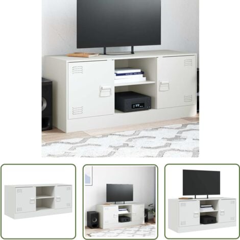 The Living Store Meuble TV blanc 99x39x44 cm acier - Meubles Tv ...
