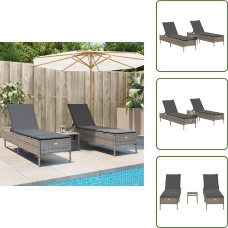 The Living Store Ensemble de chaises longues avec coussins 3 pcs gris ...
