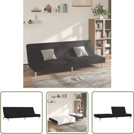 The Living Store Canapé-lit à 2 places noir tissu - Canapé Convertible ...