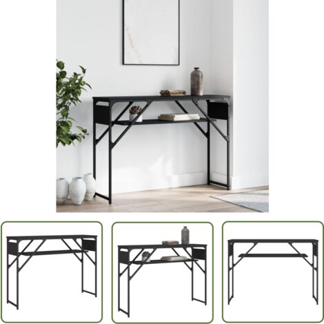 The Living Store Table console avec étagère noir 105x30x75 cm bois d ...