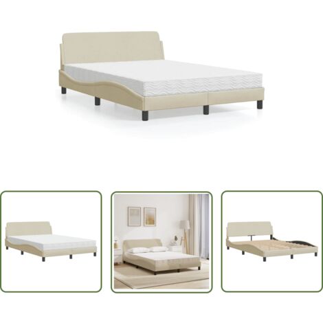 The Living Store Lit avec matelas crème 120x200 cm tissu - Lit ...