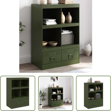 The Living Store Buffet vert olive 67x39x95 cm acier - Buffet Design ...