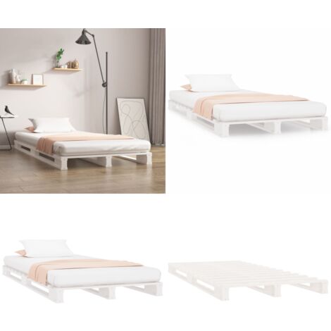 Lit de palette blanc 90x200 cm bois de pin massif - Lit Plateforme ...