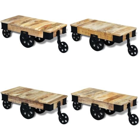 vidal XL Table basse avec roues Bois de manguier brut - Table Basse ...