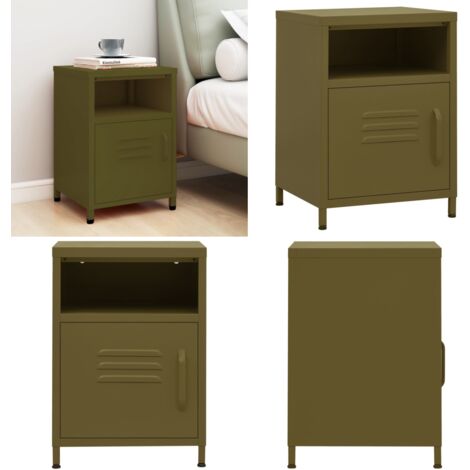 Table de chevet Vert olive 35x35x51 cm Acier - Table De Chevet - Meuble ...