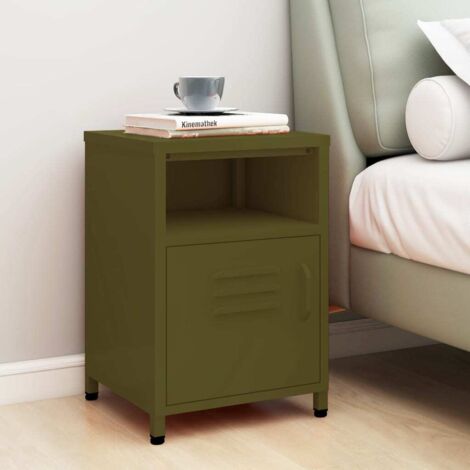 Table de chevet Vert olive 35x35x51 cm Acier - Table De Chevet - Meuble ...