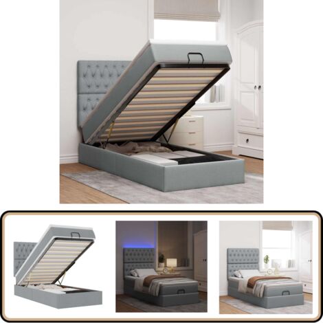 vidaXL Lit ottoman avec matelas et LED Gris clair 80x200cm tissu