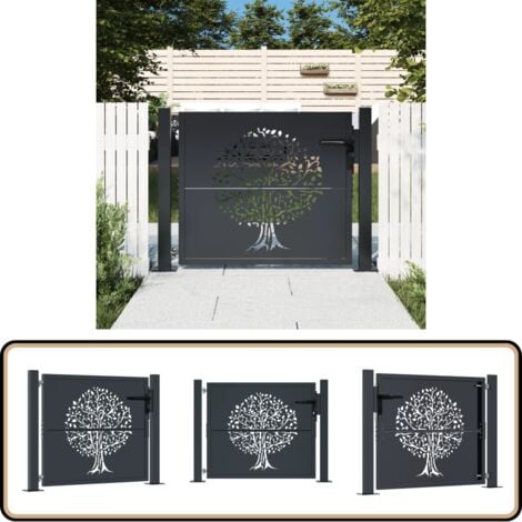 Portail de jardin anthracite 105x105cm acier conception d'arbre ...