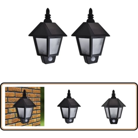 Appliques murales solaires 2 pcs avec capteur de mouvement Noir - Lampes Solaires Exterieures ...