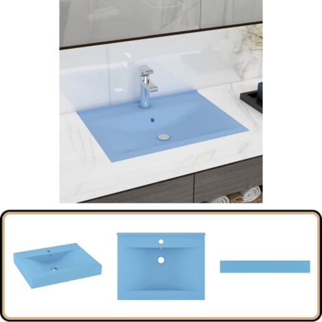 Lavabo avec trou de robinet Bleu clair mat 60x46 cm Céramique - Lavabo ...