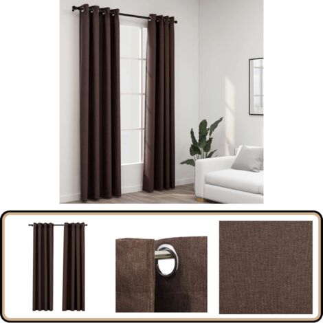 Rideaux occultants Aspect lin avec œillets 2pcs Taupe 140x245cm ...