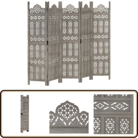 Cloison de séparation 5 panneaux Gris 200x165 cm Bois manguier ...