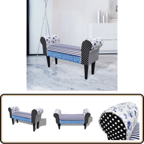 Banc Design avec patchwork Bleu et blanc - Banc Design - Banc Rangement ...