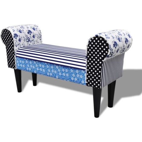 Banc Design avec patchwork Bleu et blanc - Banc Design - Banc Rangement ...