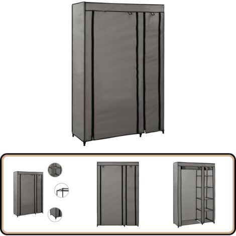 Garde-robe pliable Gris 110x45x175 cm Tissu - Armoire Pliante - Meuble ...