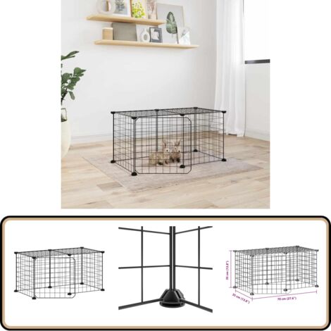 Cage animaux de compagnie à 8 panneaux et porte Noir 35x35 cm - Cage ...