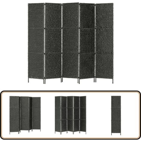 Cloison de séparation 5 panneaux Noir 193x160 cm Jacinthe d'eau ...
