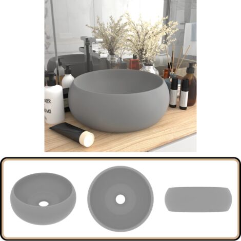 Lavabo rond de luxe Gris clair mat 40x15 cm Céramique - Lavabo Rond ...