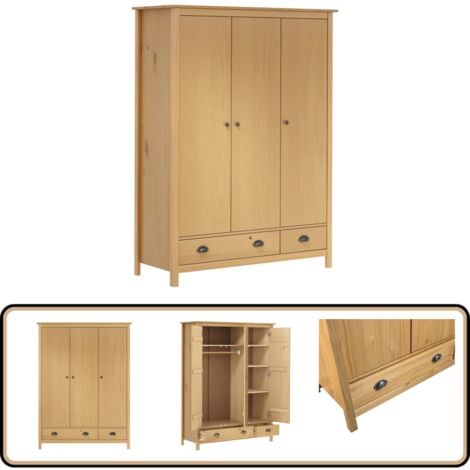 Garde-robe à 3 portes Hill 127x50x170 cm Pin solide - Garderobe ...