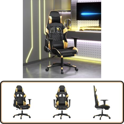 Chaise de jeu avec repose-pied Noir et doré Similicuir - Chaises Gaming ...