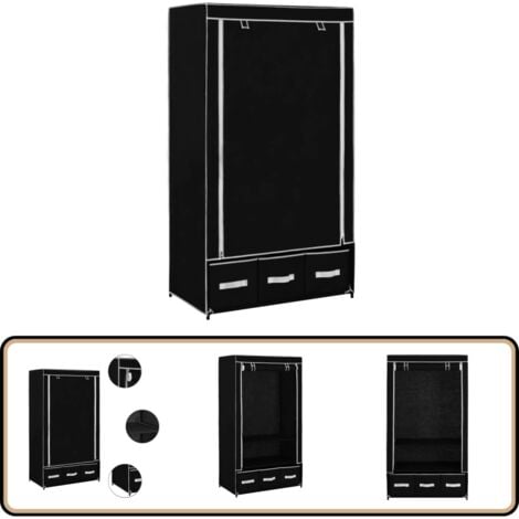 Garde-robe Noir 87 x 49 x 159 cm Tissu - Armoire Pliante - Meuble De ...