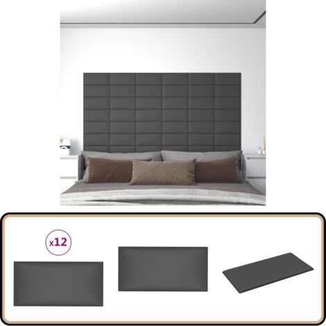 Panneaux muraux 12 pcs Gris 30x15 cm Similicuir 0,54 m² - Panneau Mural ...
