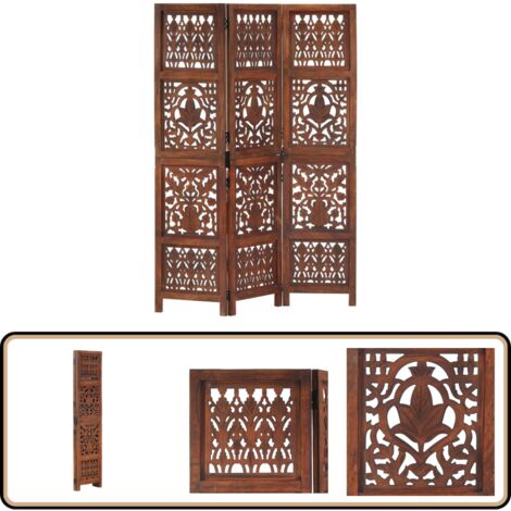 Cloison de séparation 3 panneaux Marron 120x165cm Bois manguier ...