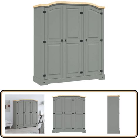 Garde-robe avec 3 portes Gamme Corona pin mexicain Gris - Garderobe ...