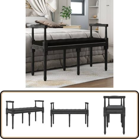 Banc Noir 110x40x70 cm Velours - Banc Entrée - Banc Velours - Banc ...