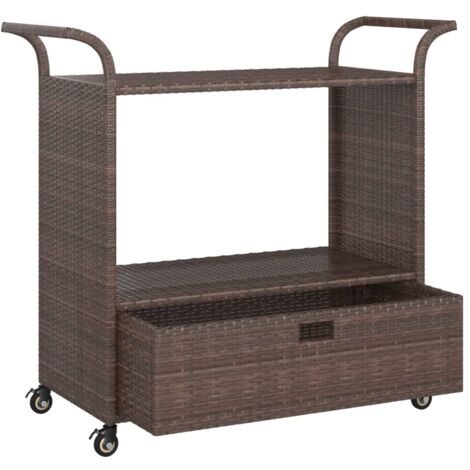 Chariot de bar avec tiroir Marron 100x45x97 cm Résine tressée - Chariot ...