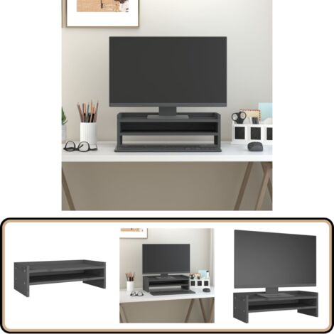 Support de moniteur Gris 50x24x16 cm Bois de pin solide - Support ...