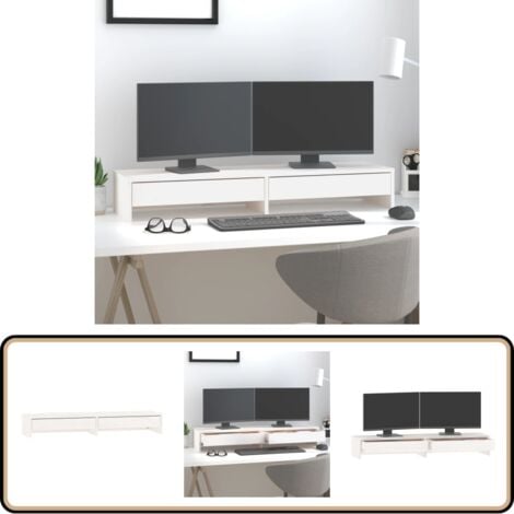 Support de moniteur Blanc 100x27x15 cm Bois de pin solide - Support ...