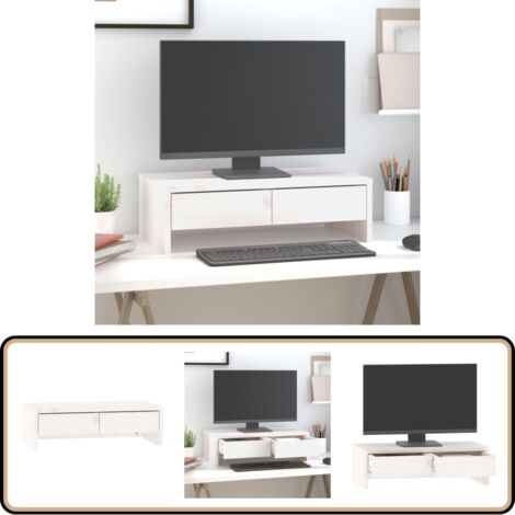 Support de moniteur Blanc 50x27x15 cm Bois de pin solide - Support ...