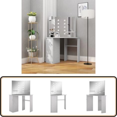 Coiffeuse d'angle avec LED Gris béton 111x54x141,5 cm - Coiffeuse ...