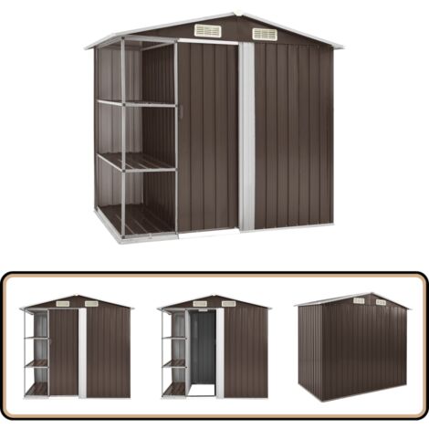 Abri de jardin avec étagère Marron 205x130x183 cm Fer - Abri De Jardin ...