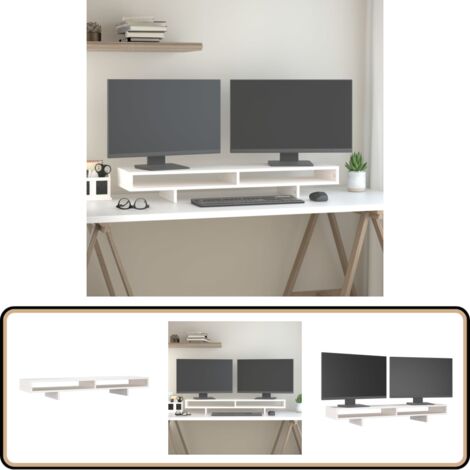 Support de moniteur Blanc 100x27x14 cm Bois de pin solide - Support ...