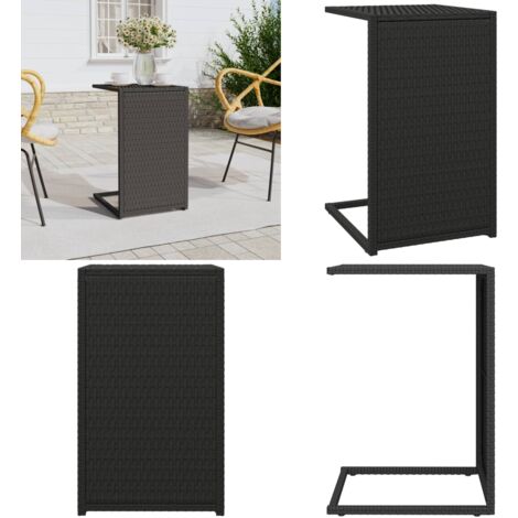 Table en forme de C noir 40x35x60 cm résine tressée - Table Basse ...