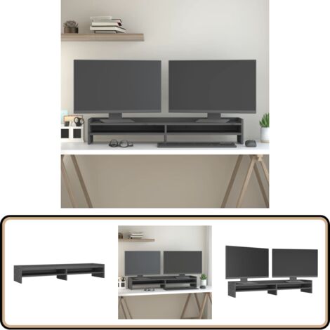 Support de moniteur Gris 100x24x16 cm Bois de pin solide - Support ...