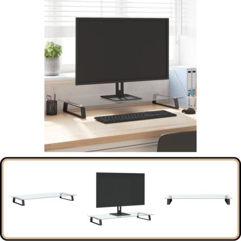 Support de moniteur noir 80x35x8 cm verre trempé et métal - Support ...