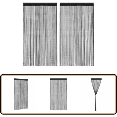 Rideau en fils 2 pcs 140 x 250 cm Noir - Rideaux Noirs - Rideaux ...