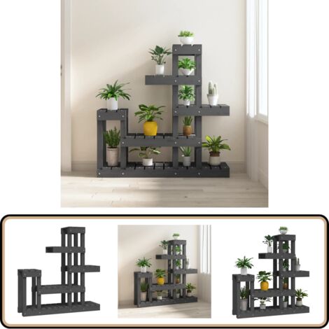 Support à plantes Gris 92x25x97 cm Bois massif de pin - Support Plante ...