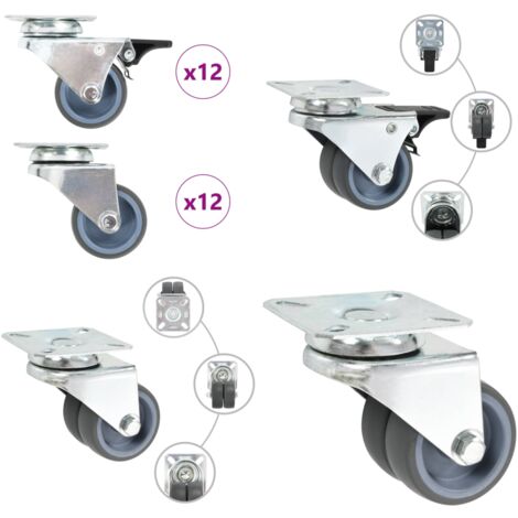 24 pcs Roulettes pivotantes doubles 50 mm - Roulettes Pivotantes ...